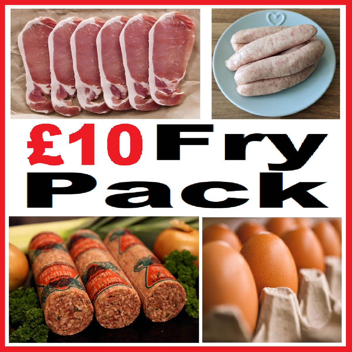 Fry Pack - 400g Pork Sausages, 350g Back Bacon, 6 Free Range Eggs and ...